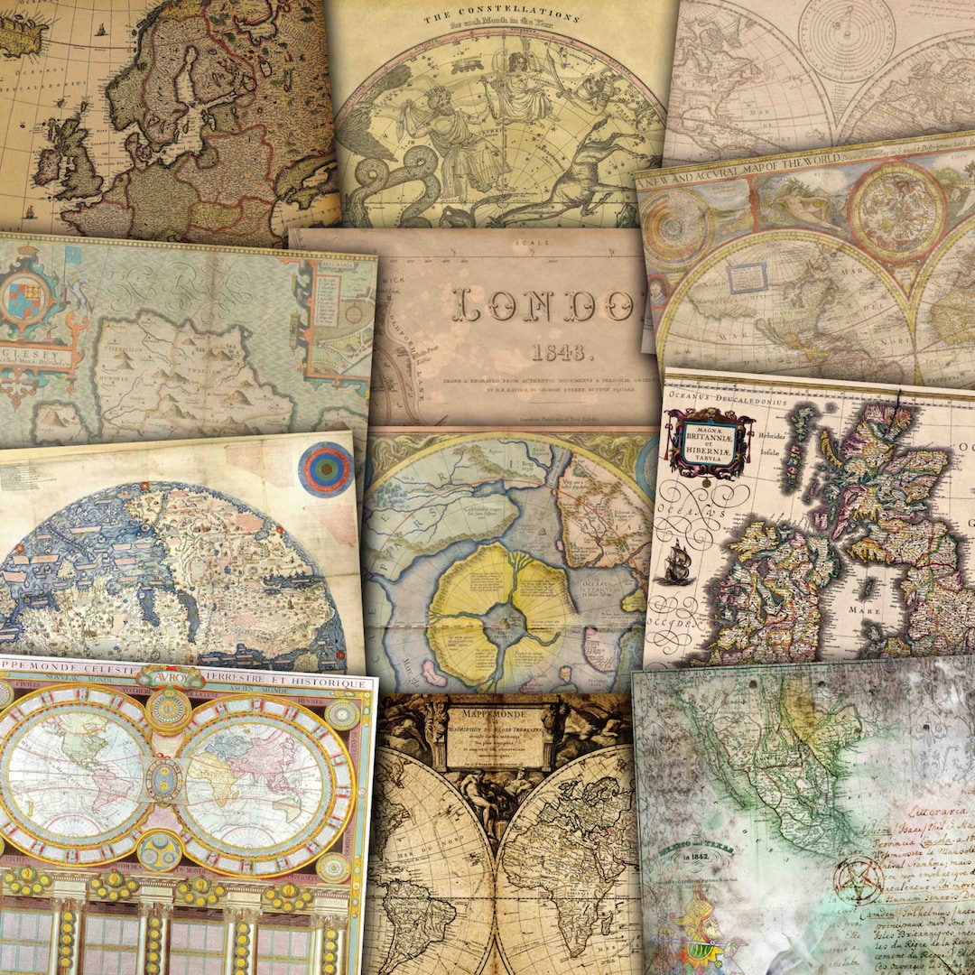 Vintage Maps Digital Paper , Vintage and Antique Maps of Europe ...