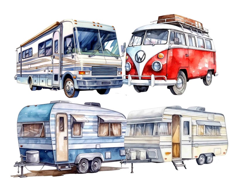 Watercolor Camper Clipart: RV PNG Images (digital Download) - Etsy