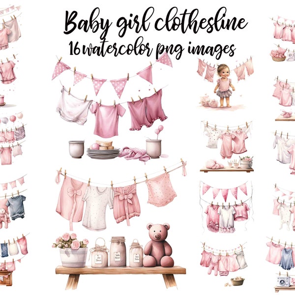 Baby Girls Clothesline Clipart - Etsy