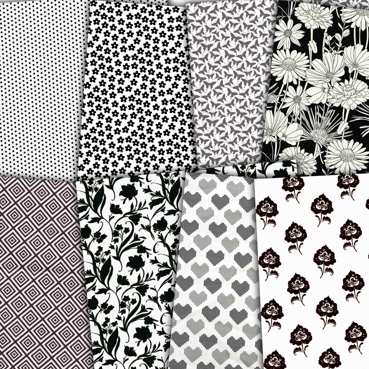 Black and White Digital Paper Pack Floral Background - Etsy