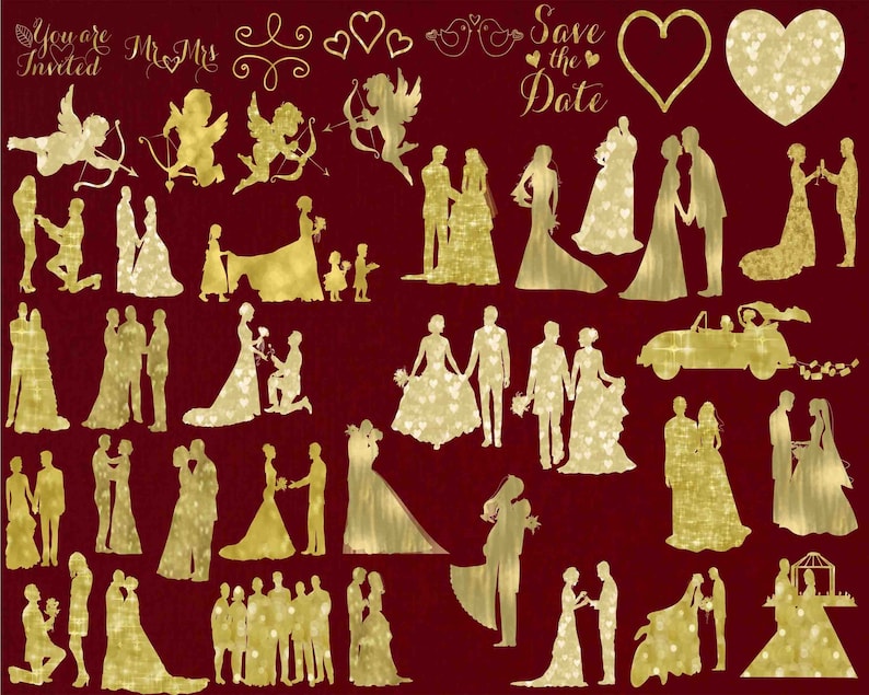 Gold Wedding Wedding Silhouettes Gold Wedding Clipart Gold - Etsy