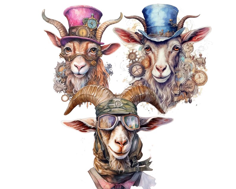 Steampunk Goat Clipart: Watercolor PNG Images (digital Download) - Etsy