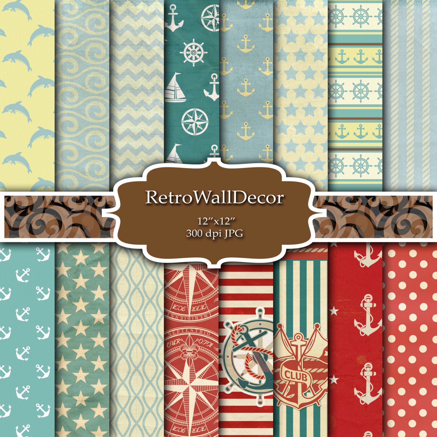 Nautical Digital Paper Nautical Backgrounds Sea Digital - Etsy