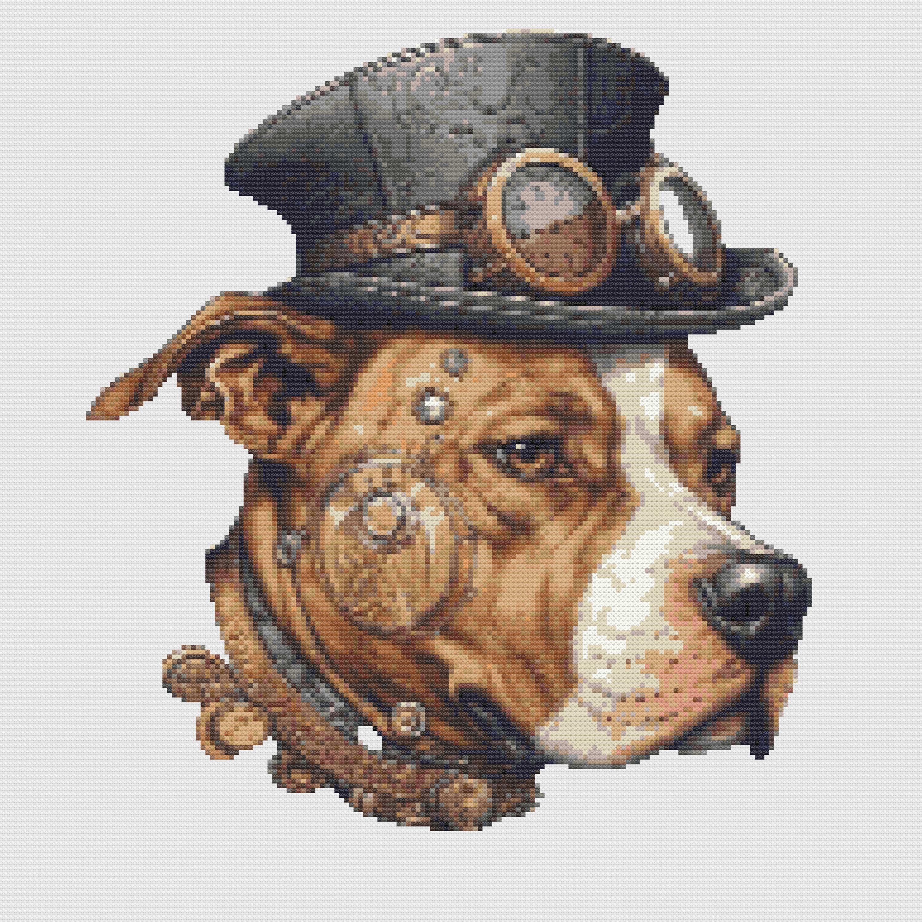 Steampunk Pit Bull Cross Stitch Pattern: Dog Embroidery Design (PDF ...