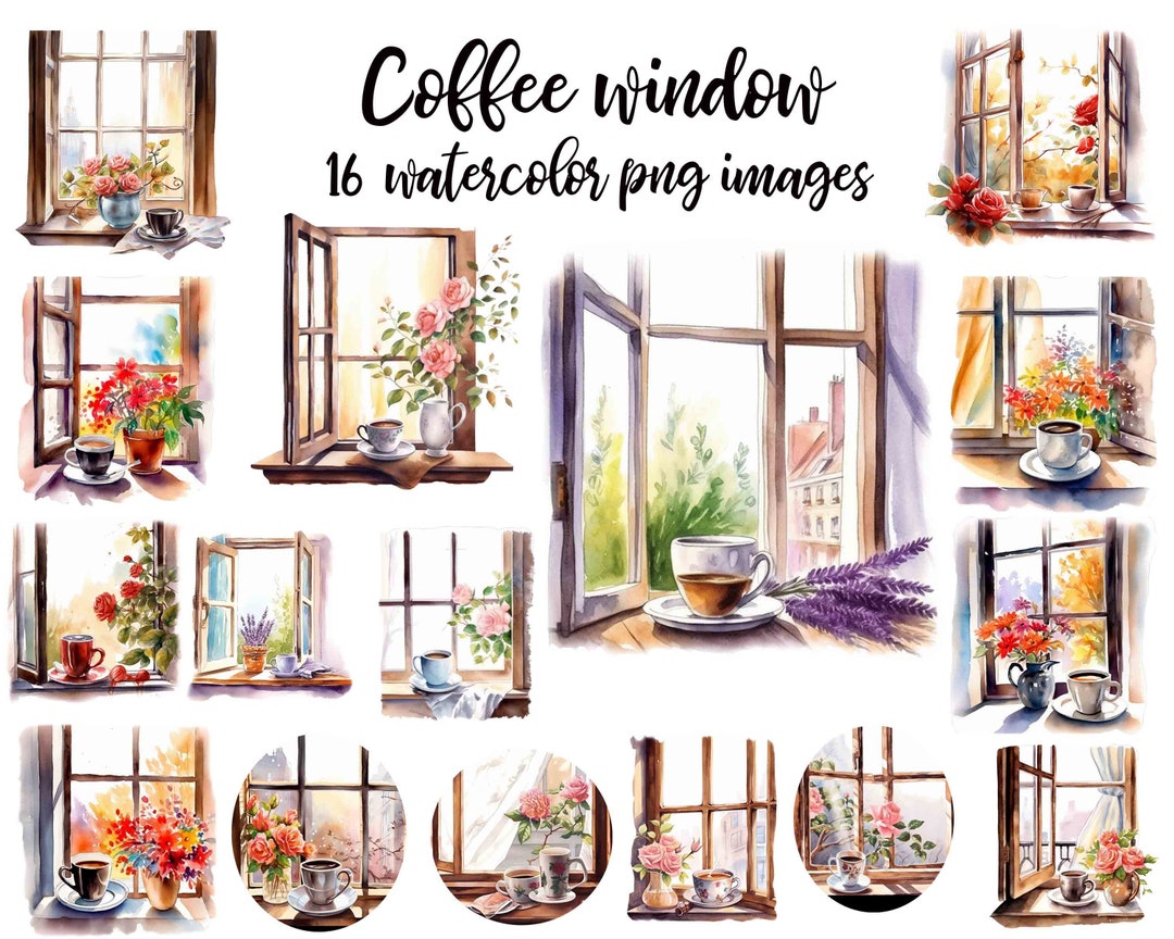 Coffee Window, Coffee Clipart, Coffee Watercolor, Coffee Window Image ...