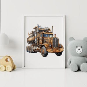 Steampunk Semi Truck, Semi Truck Clipart, Steampunk Watercolor, Semi ...