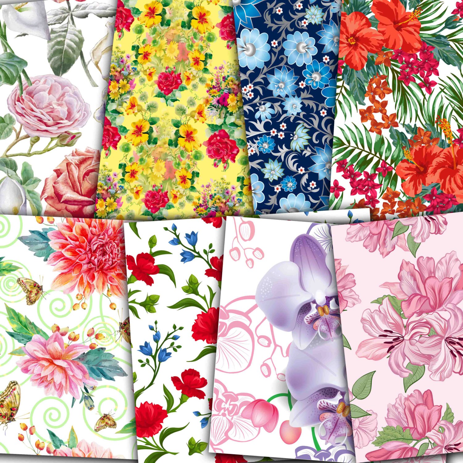 Floral Digital Paper Flower Digital Paper Floral Background - Etsy