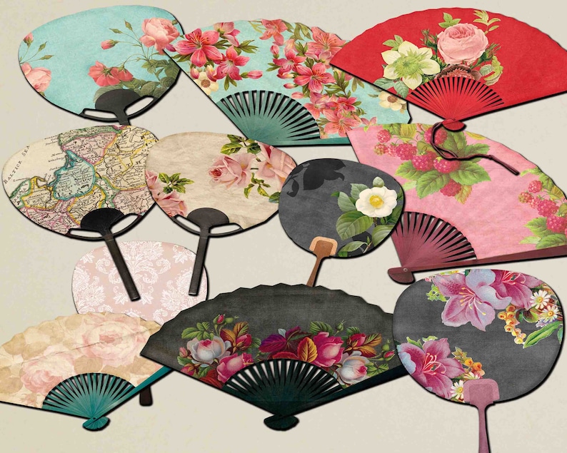Japanese Fans Clipart Floral Fans Clip Art Asian Art | Etsy