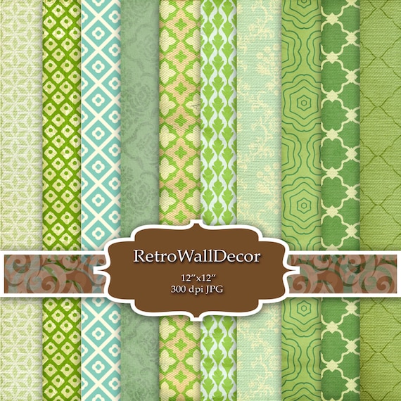 Papel digital verde papel de álbum de recortes verde damasco | Etsy