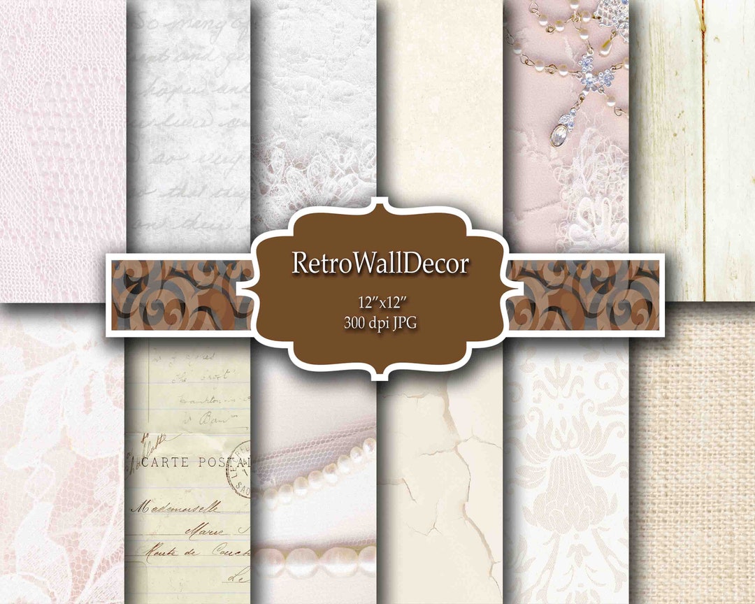 White Wedding Paper, White Digital Paper, White Lace, White Pearls ...