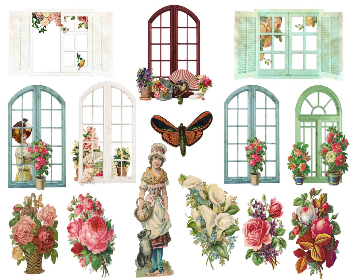 Flower Clipart Garden Clip Art Vintage Garden Floral - Etsy