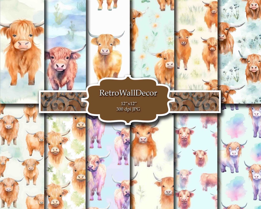 Highland Cow Paper, Cow Digital Paper, Cow Scrapbook, Cow Texture, Cow ...