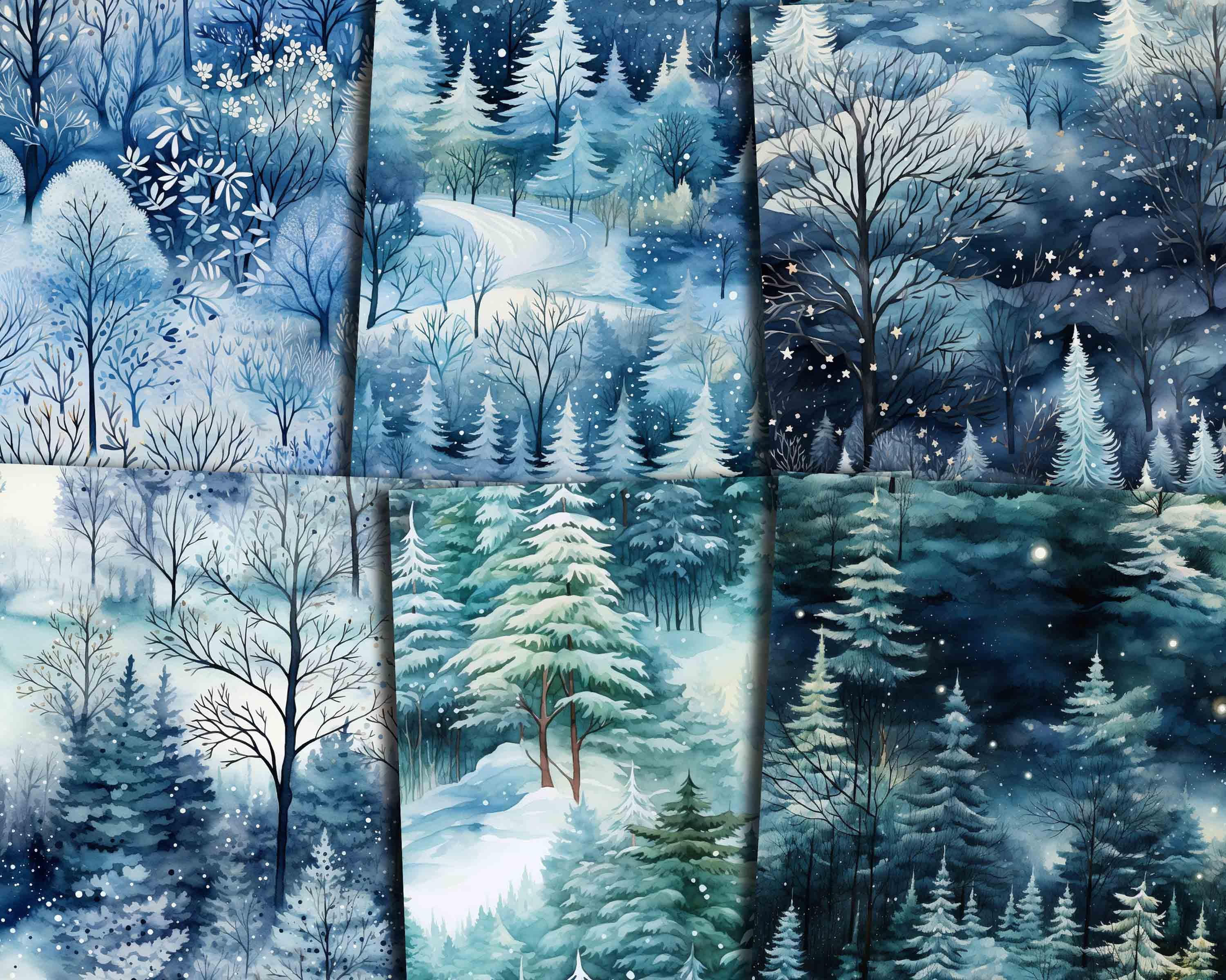 Winter Forest Paper: Seamless Watercolor Background (digital Download ...