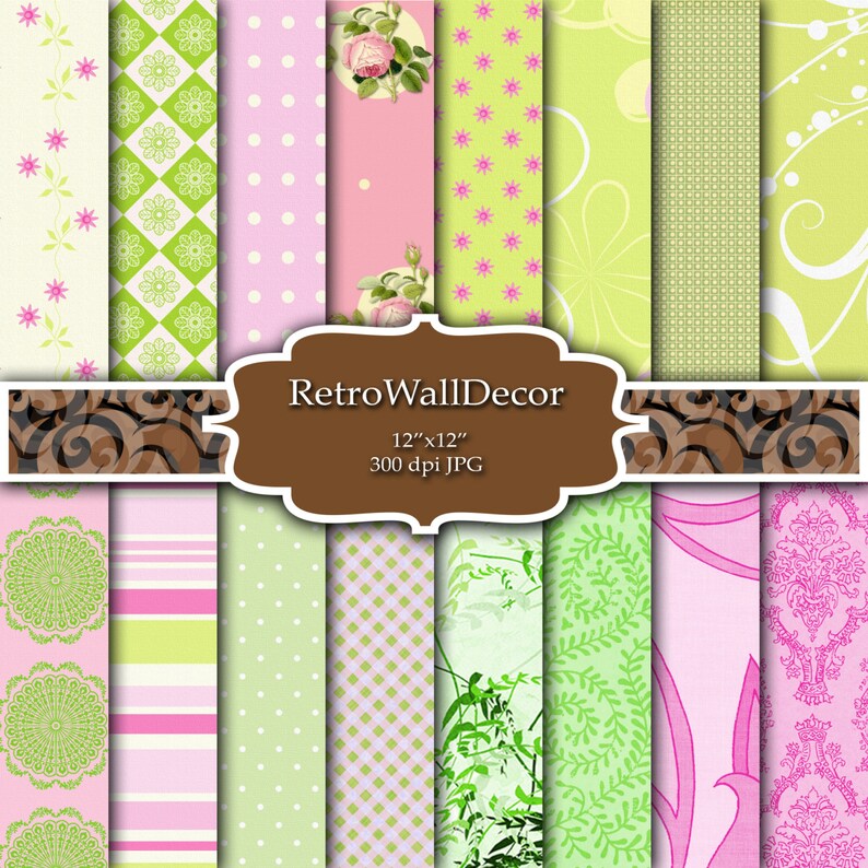 Mint and pink digital paper pink mint backgrounds pink and | Etsy