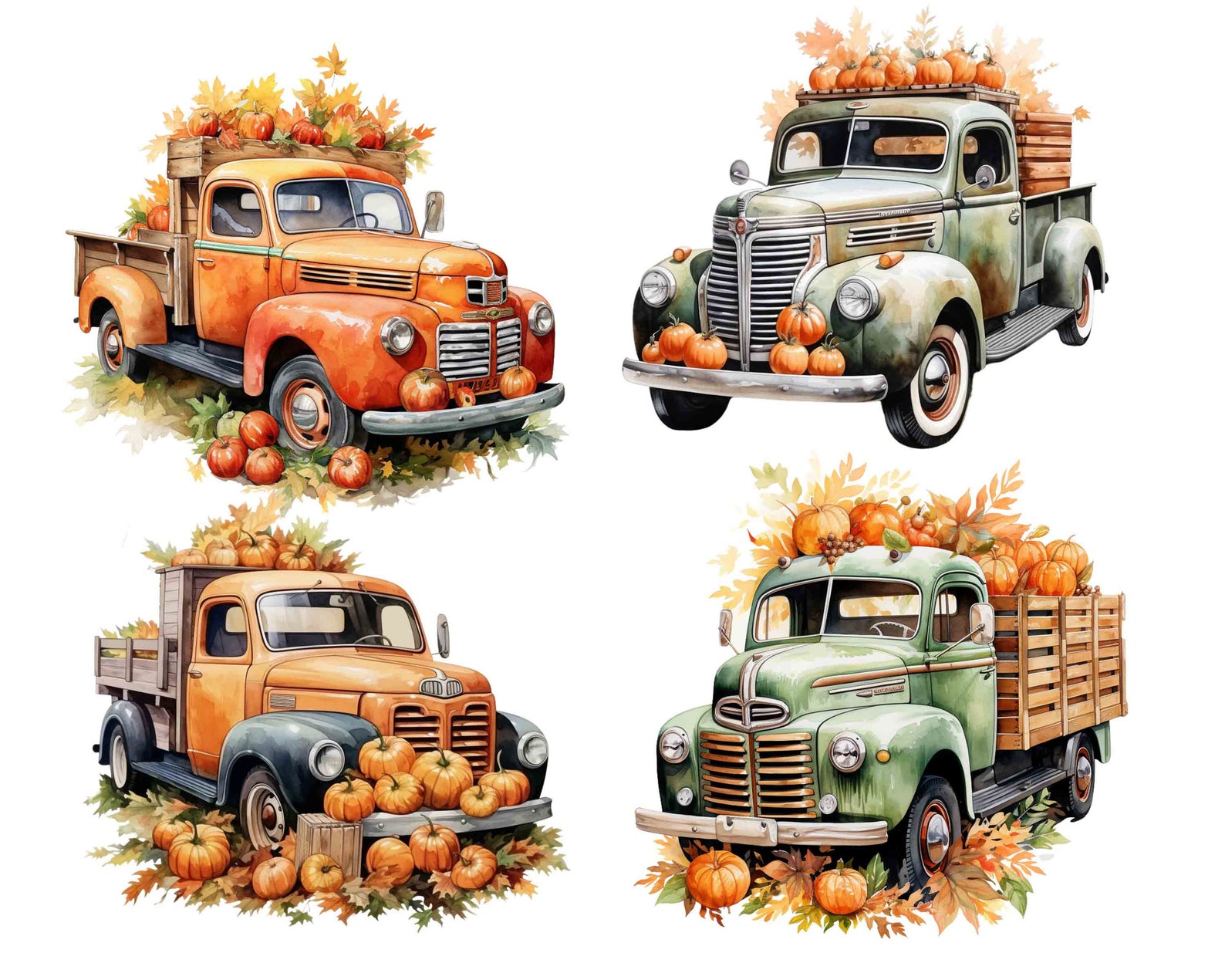 Watercolor Pumpkin Truck Clipart: Fall Farm Truck PNG Images - Etsy