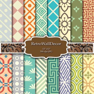 Retro Digital Paper Geometric Shapes Retro background | Etsy