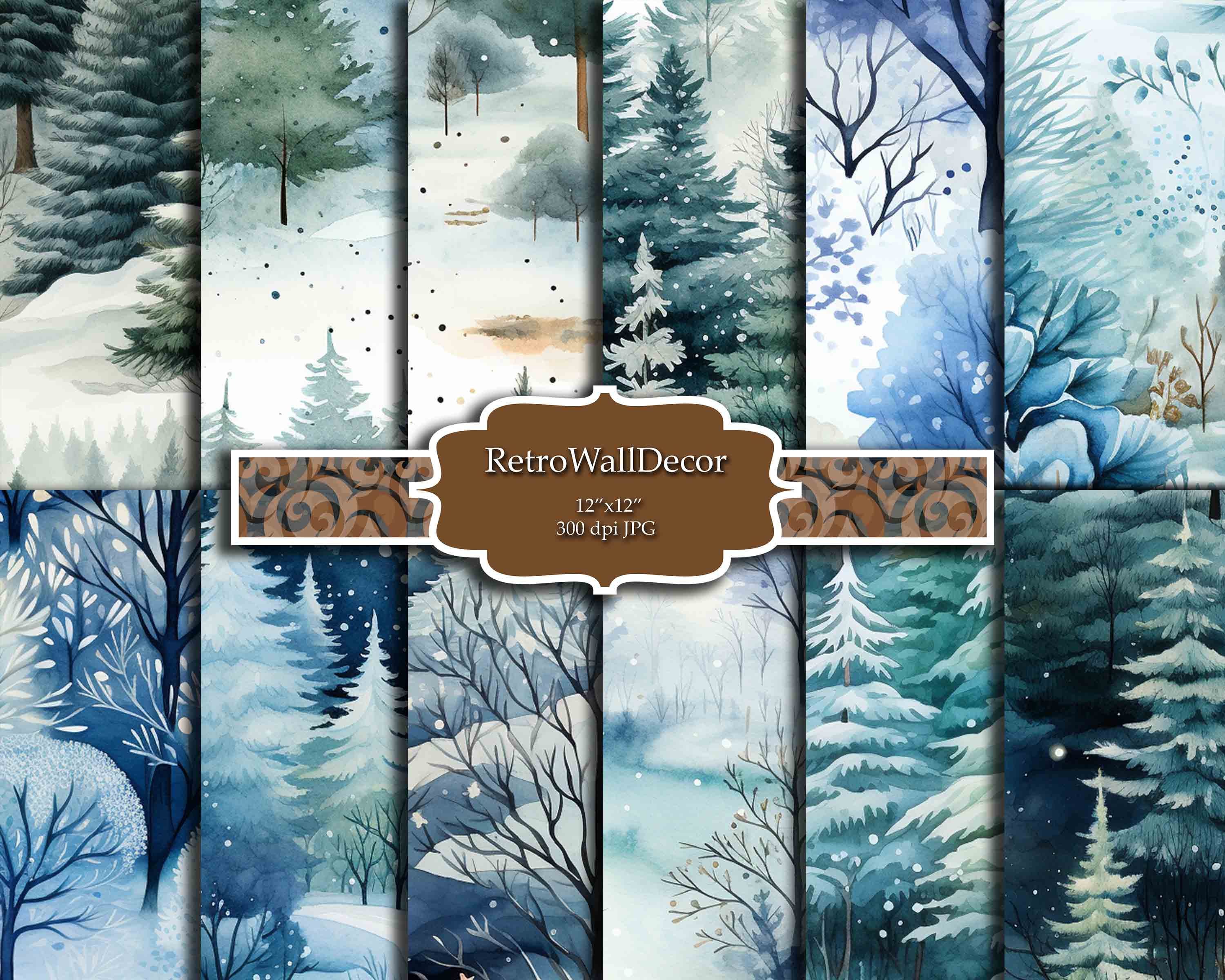 Winter Forest Paper: Seamless Watercolor Background (digital Download ...