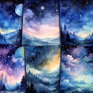 Starry Night Sky Digital Paper: 12x12 Scrapbook Backgrounds (digital ...