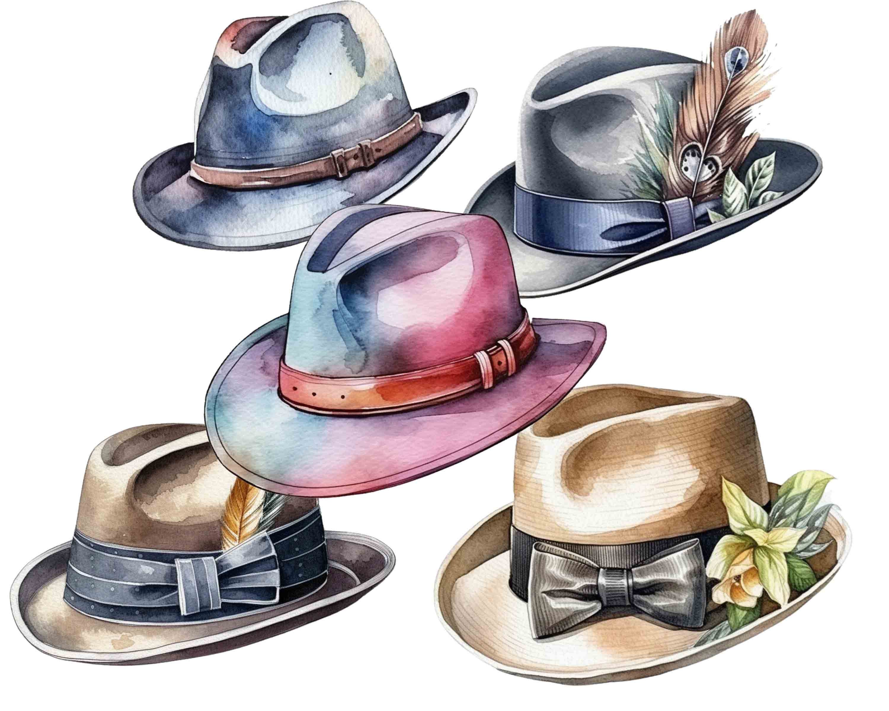 Watercolor Hat Clipart: 24 PNG Illustrations (digital Download) - Etsy