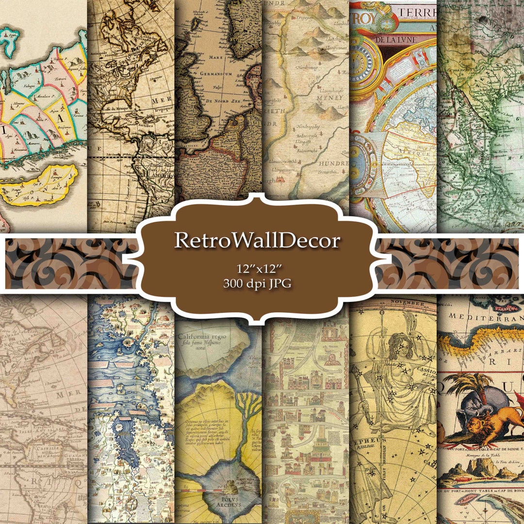 Vintage Maps Digital Paper, Antique Maps of Europe, America and the ...
