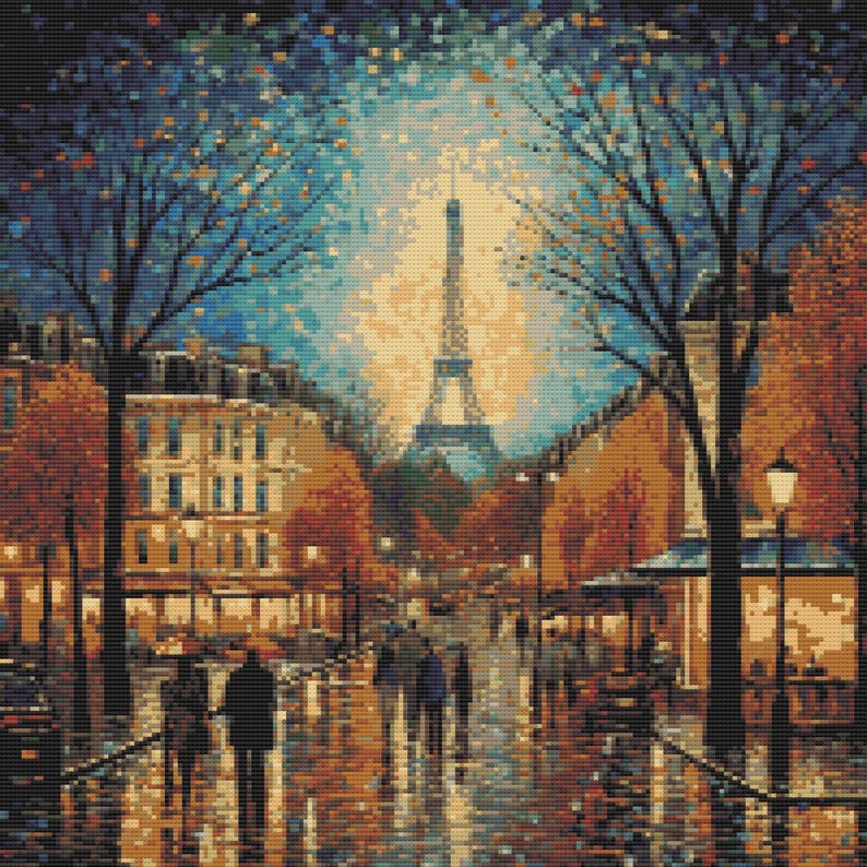 Paris at Night Cross Stitch Pattern, Eiffel Tower (PDF Pattern) - Etsy