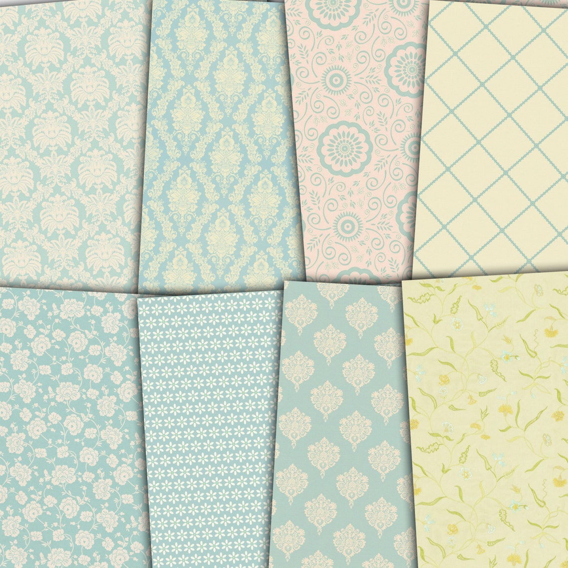 Damask Digital Paper: Green Paper Damask Floral | Etsy