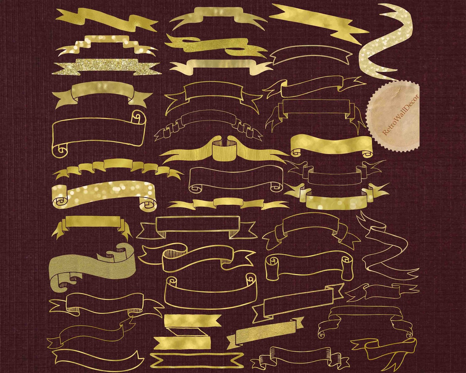 Golden Banner Clip Art Digital Banners Ribbon Clipart - Etsy