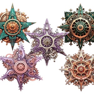 Steampunk Watercolor Star Clipart: 22 PNG Junk Journal Elements ...