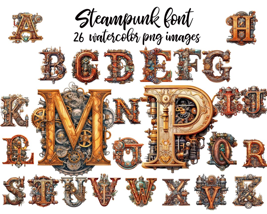 Steampunk Font: Vintage Watercolor Alphabet PNG (digital Download) - Etsy