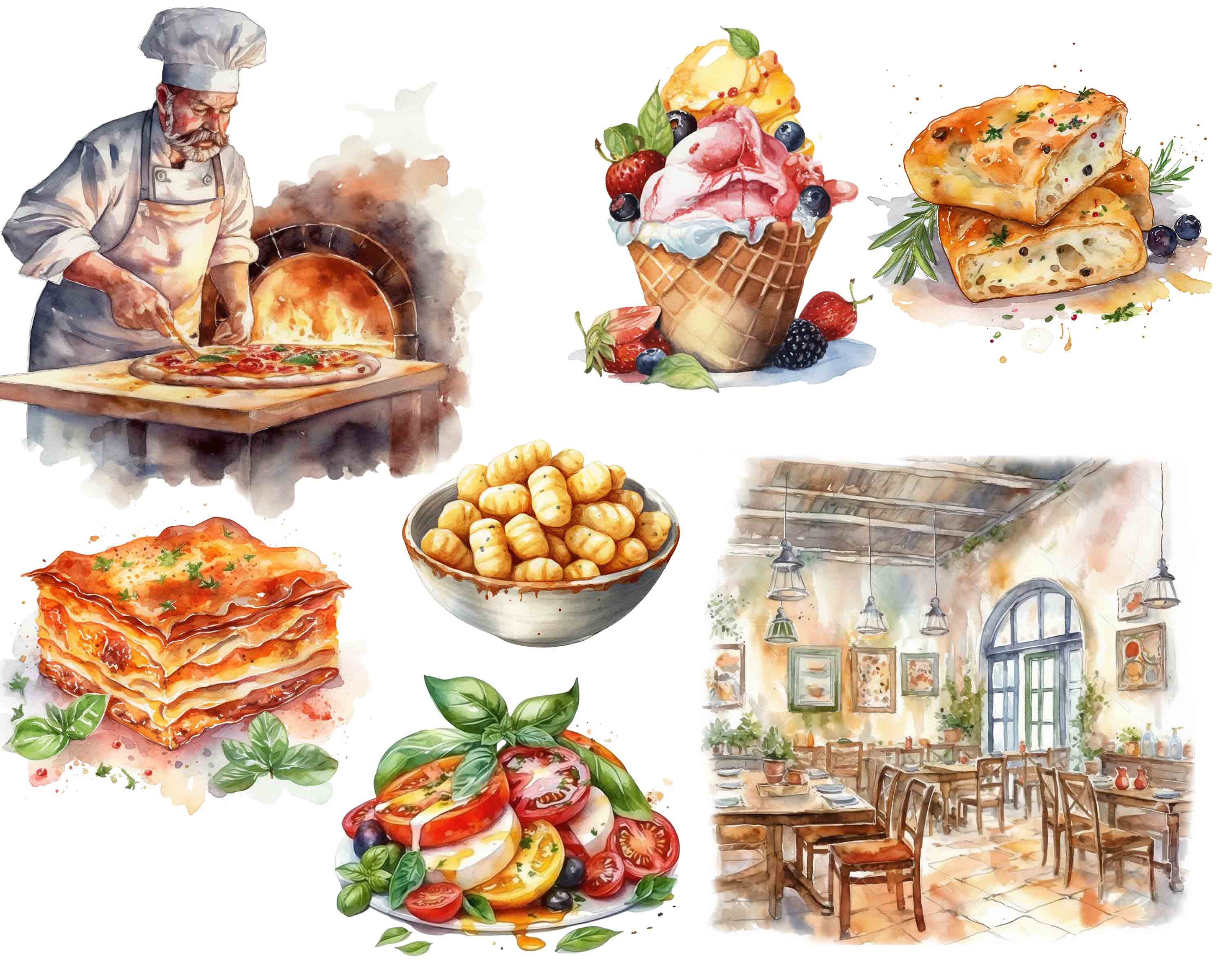 Italian Food Watercolor Clipart: 22 PNG Images (digital Download ...