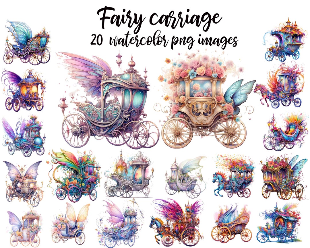 Fairy Carriage, Watercolor Clipart, Fairy Image, Magic Carriage, Fairy ...