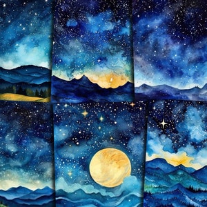 Starry Night Paper, Night Digital Paper, Night Sky Background ...