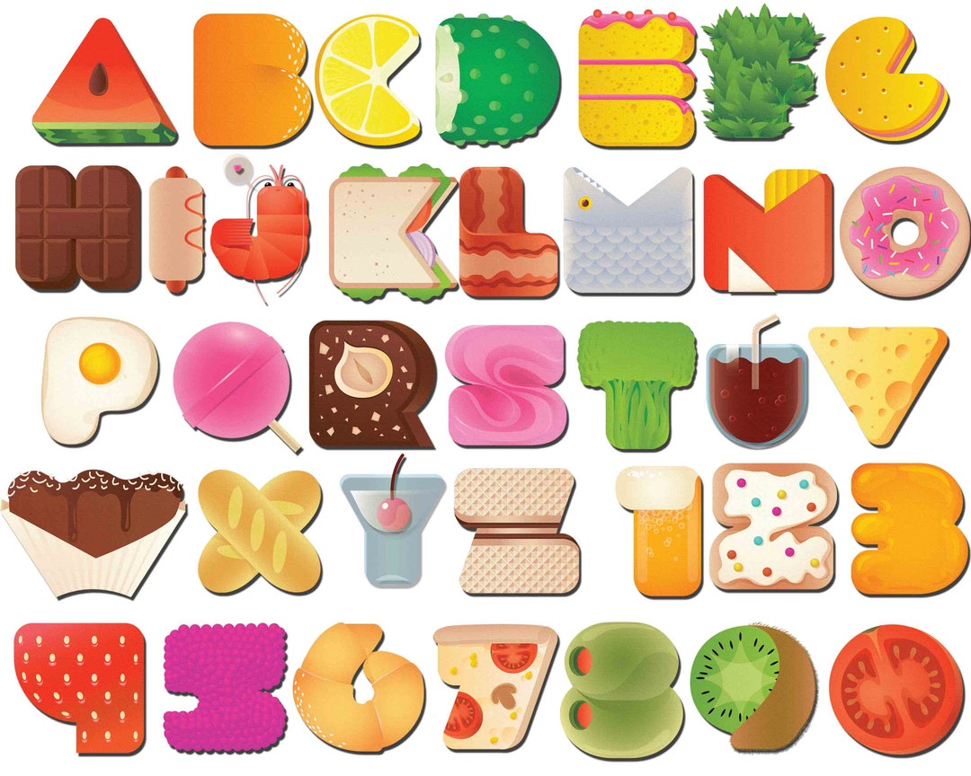 Decorative Font, Food Font, Ephemera Font, Alphabet Clip Art, Digital Font, Alphabet Clipart Set ...