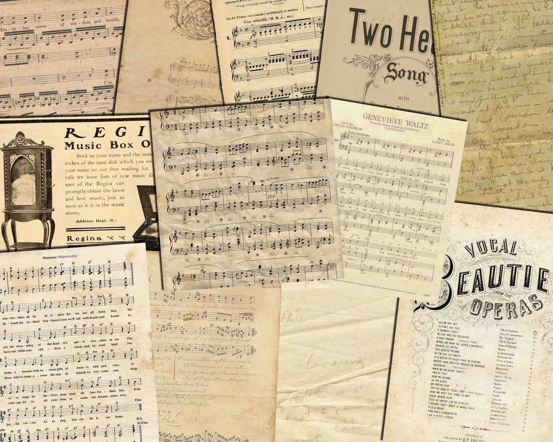 Vintage Music Sheet Digital Paper: Distressed Textures (digital ...