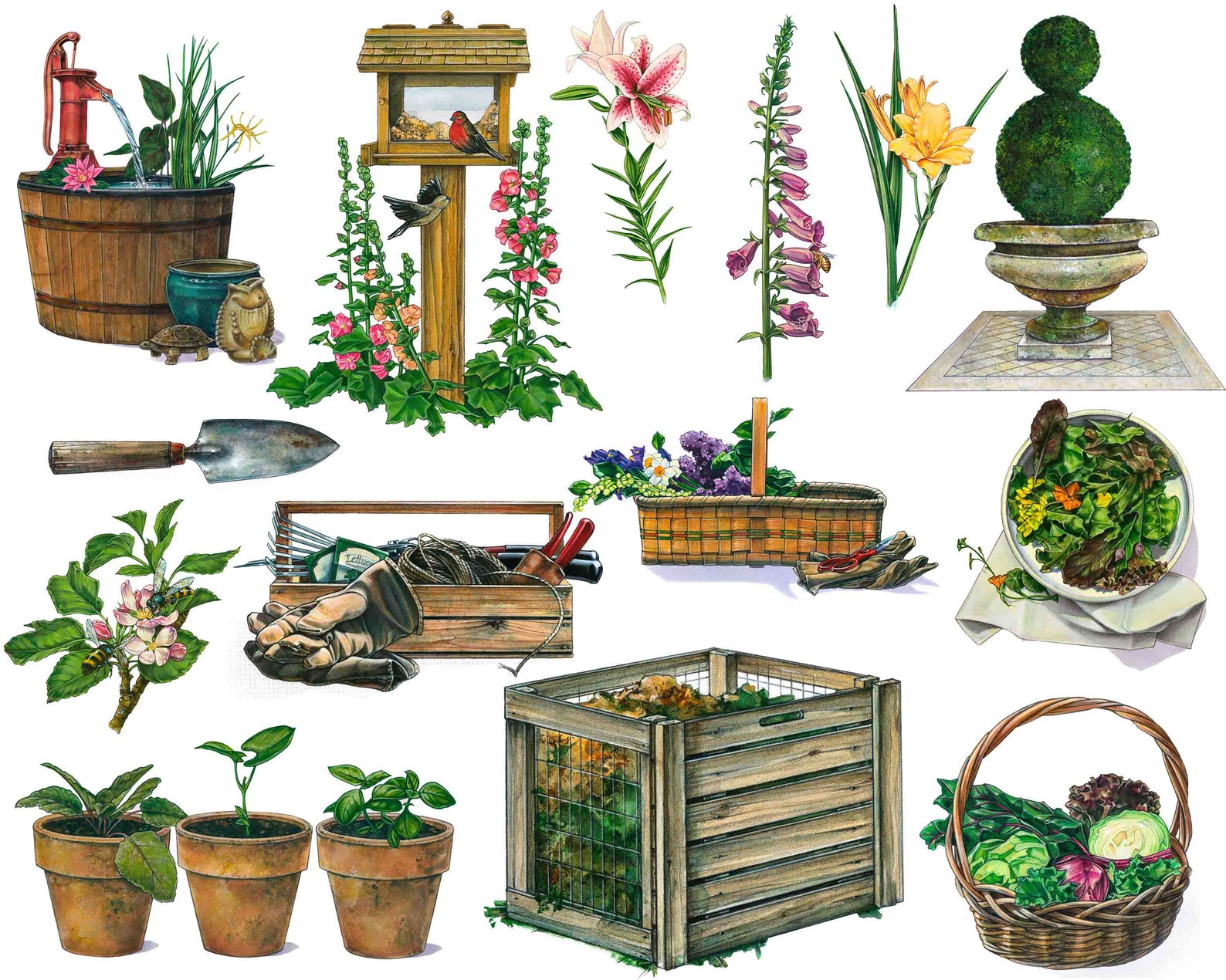 Flower Clipart, Garden Clip Art, Vintage Garden, Floral Clipart, Garden ...