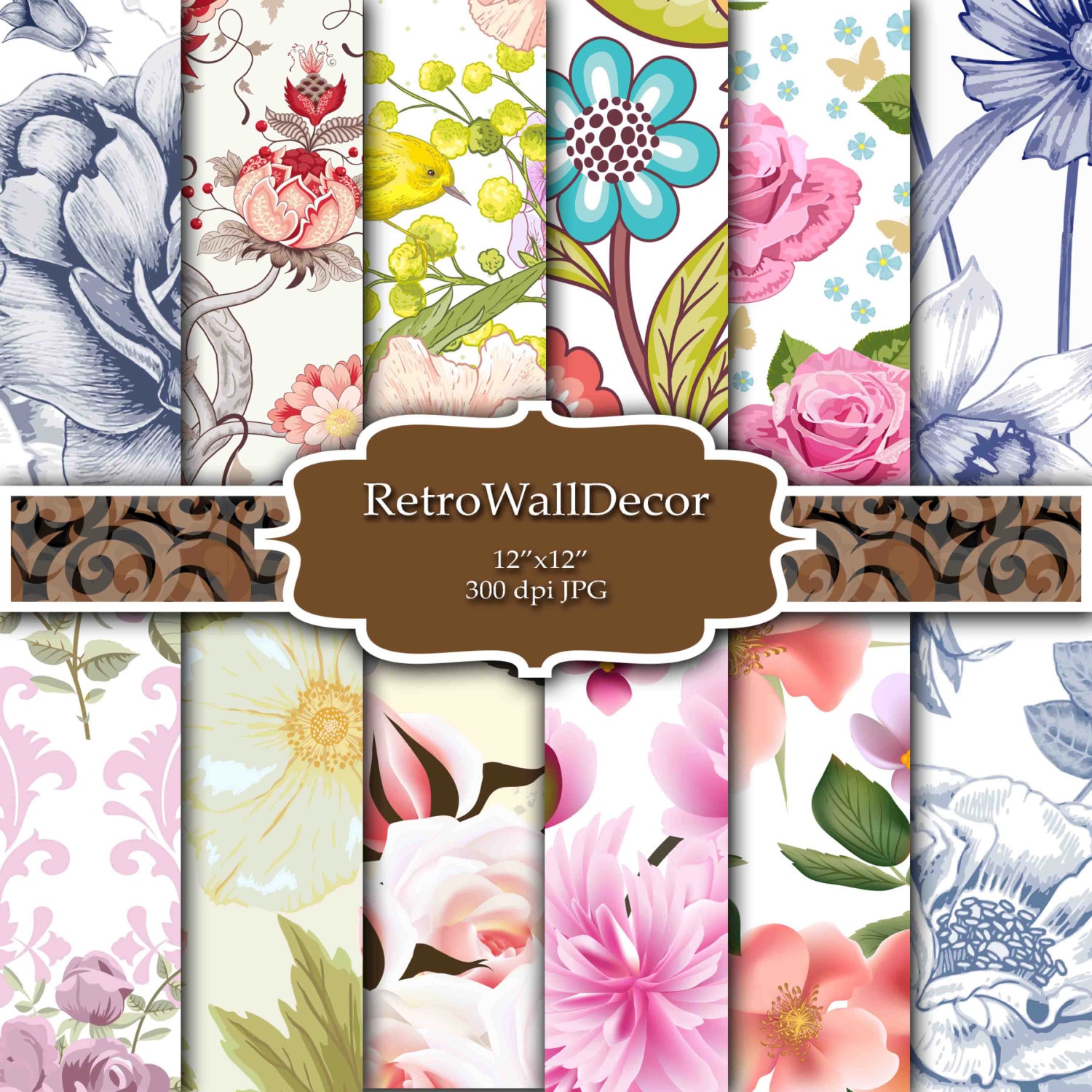 Floral Digital Paper Flower Digital Paper Floral Background - Etsy