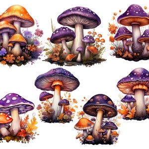 Purple Mushroom Clipart, Vibrant and Whimsical Digital Art, Ideal for ...