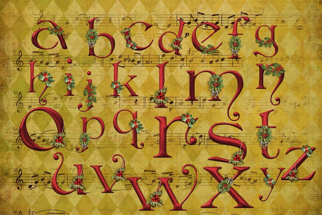 Christmas Font, Christmas Alphabet, Vintage Font, Christmas Clipart ...