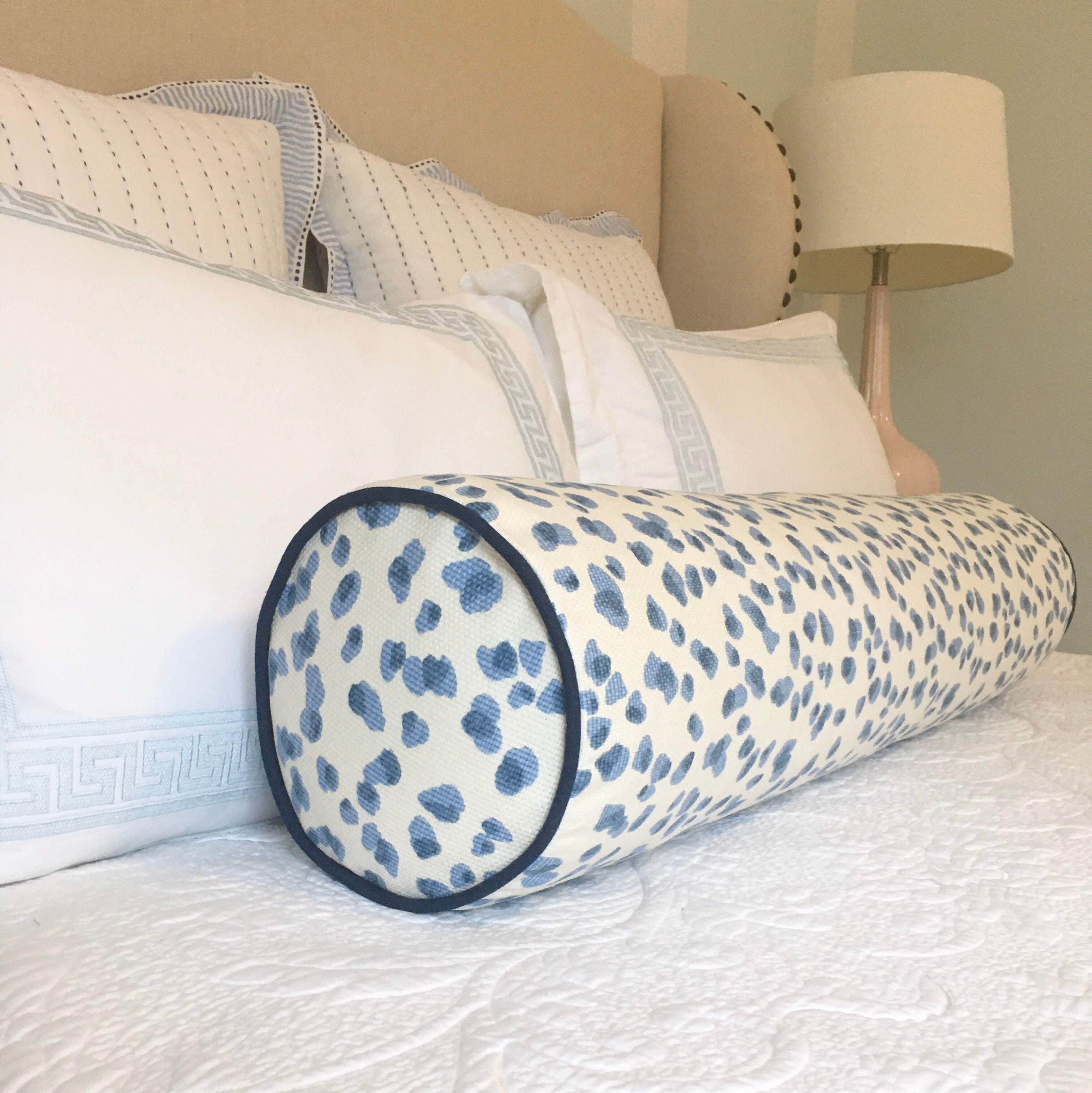 Blue Leopard Print Bolster Pillow: Designer Cotton With Corded Trim - Etsy