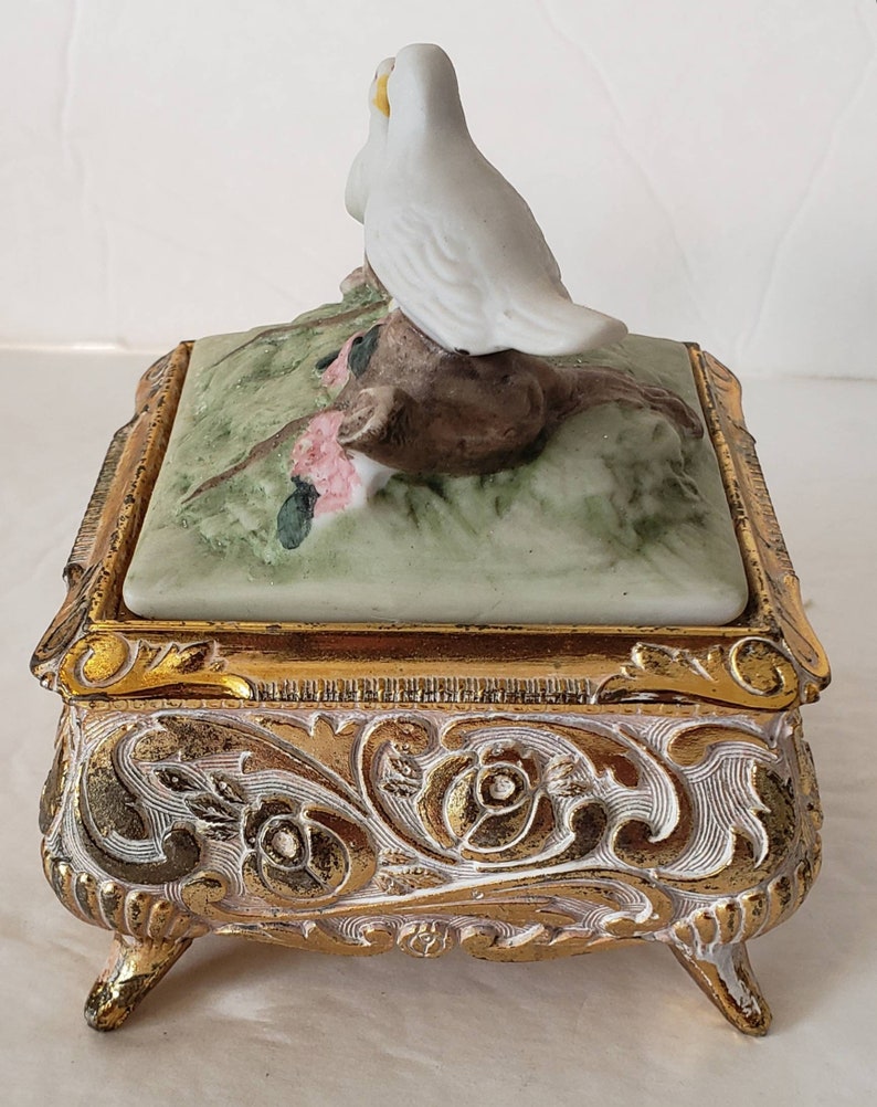 Jewelry Casket, Jewelry Box, Trinket Box, Porcelain Doves on Top. - Etsy