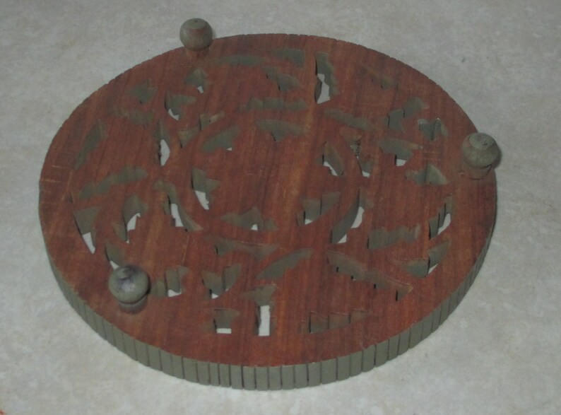 Painted Wooden Trivet, Carved Wood, Vintage Carved Wood Trivet Flower ...
