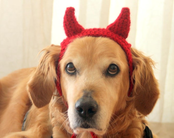 Devil Dog Costume, Devil Horns for Large Breed Dogs, Red Devil Dog Hat ...