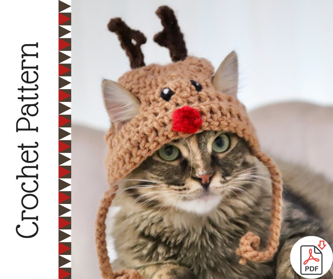 Crochet Pattern: Rudolph Reindeer Hat for Cats, Christmas Crochet ...