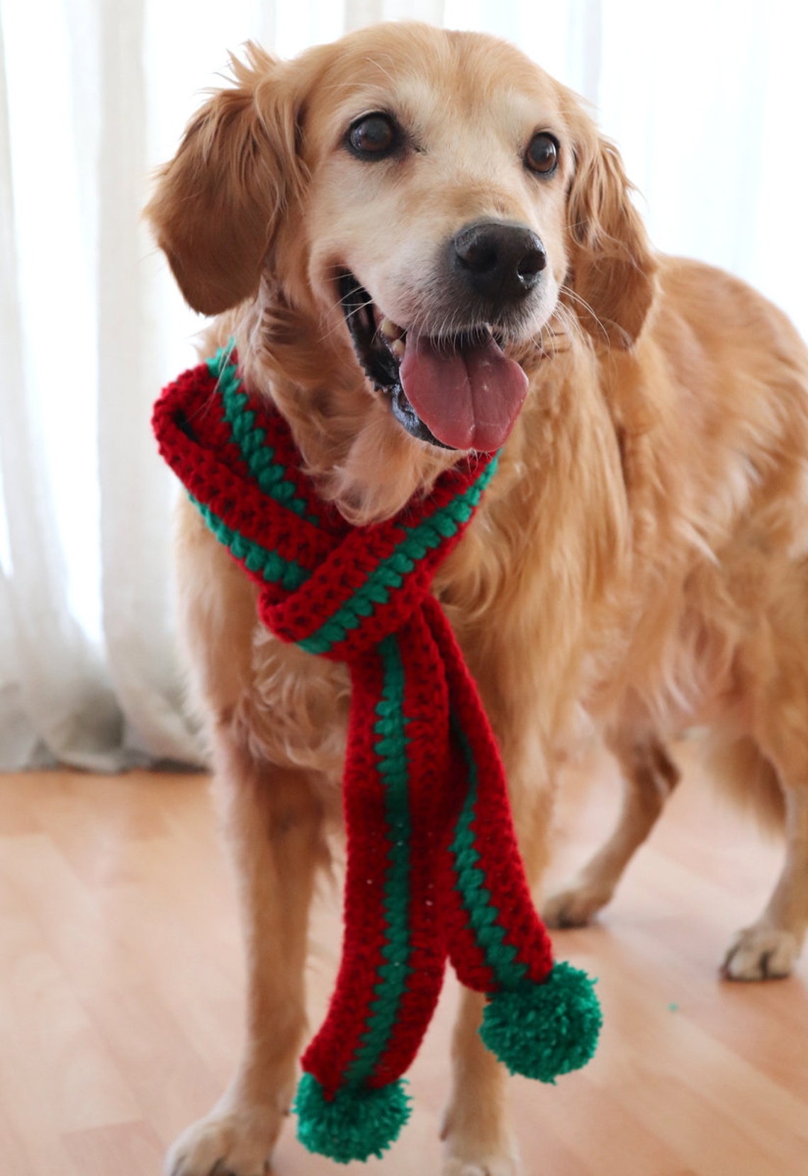 Striped Dog Scarf, Red and Green Christmas Scarf for Small, Medium, and ...