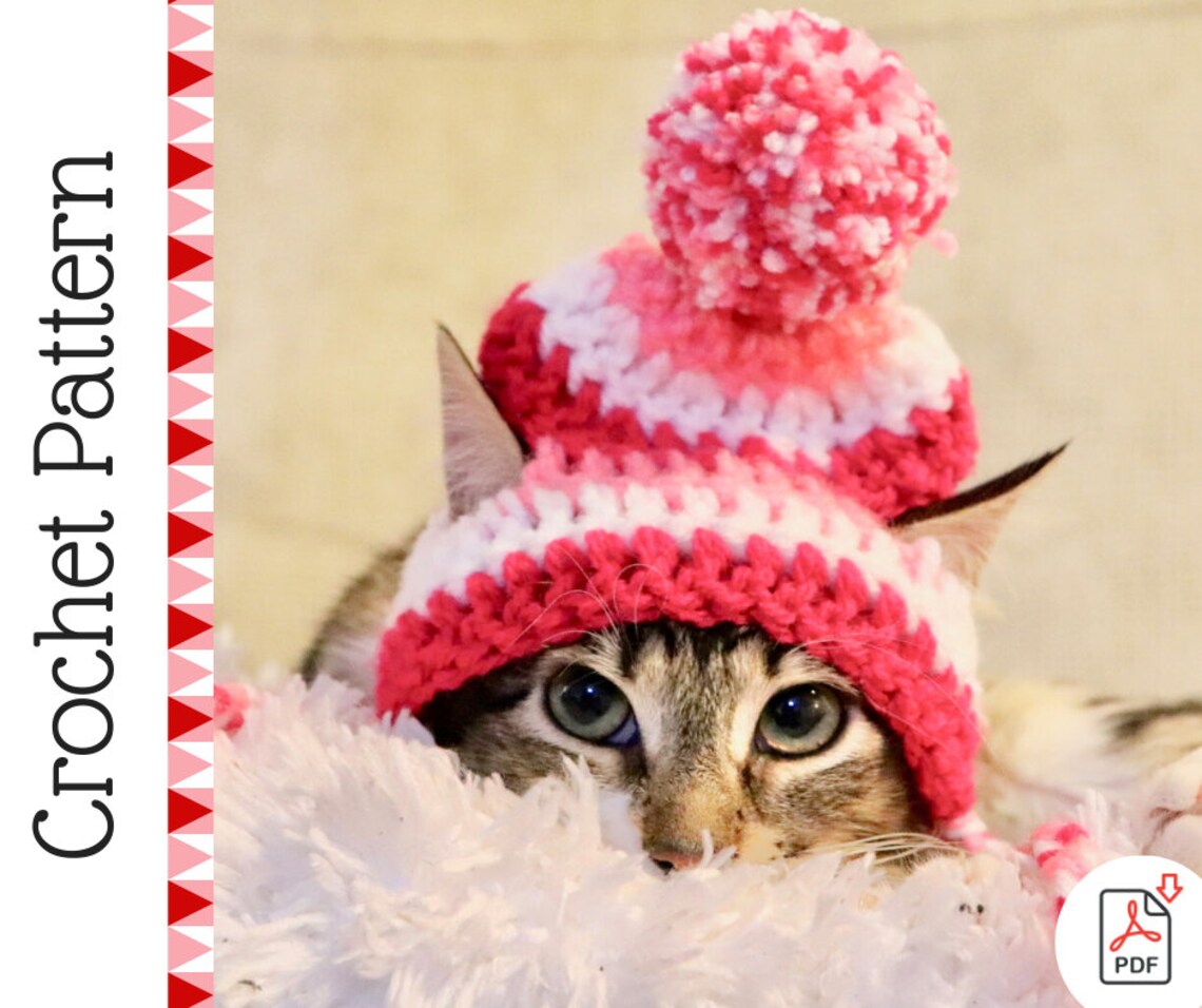 Crochet Pattern: Striped Beanie Hat for Cats | Etsy