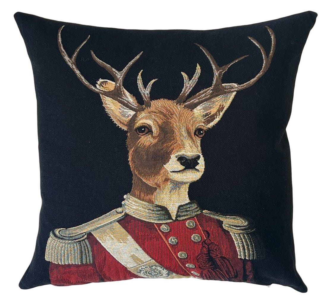 Stag Tapestry Pillow Cover: Anthropomorphic Deer Portrait, Forest Decor ...