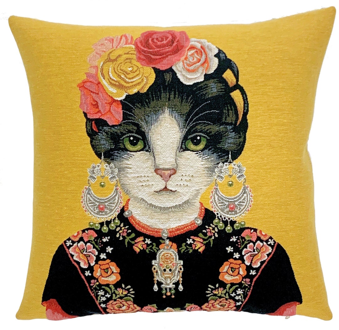 Frida Kahlo Cat Portrait Tapestry Pillow Cover - Belgian Quality - Etsy