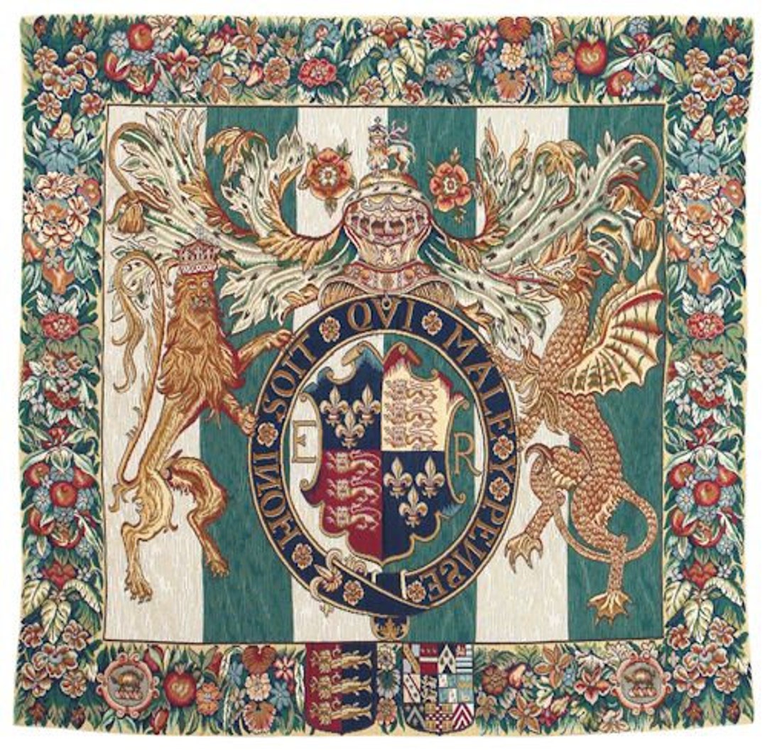 Belgian Wall Tapestry Hanging Wall Decor Royal Crest Coat of Arms Honni ...