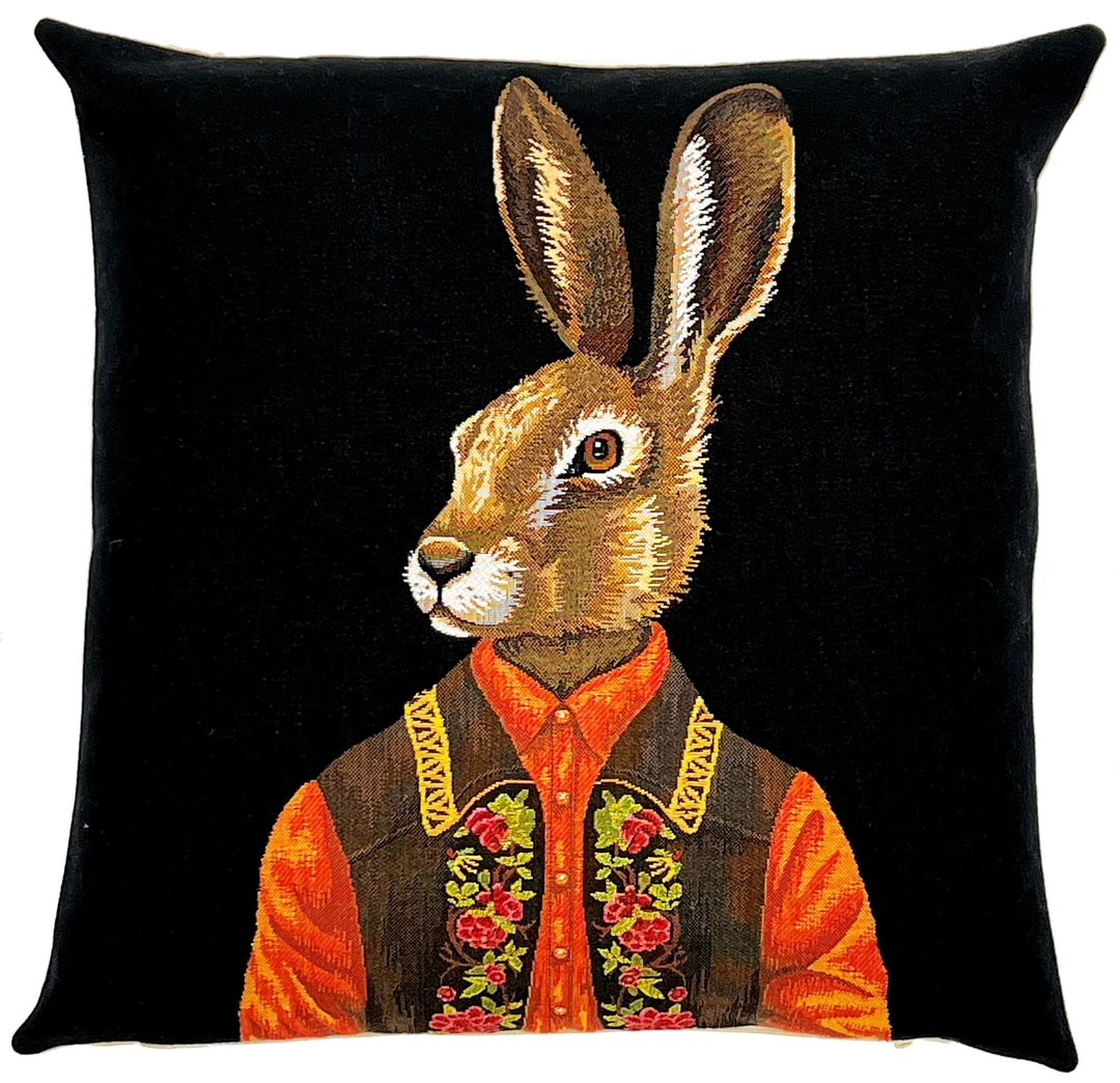 Rabbit Pillow Cover Hare Lover Gift Forest Decor Anthropomorphic ...