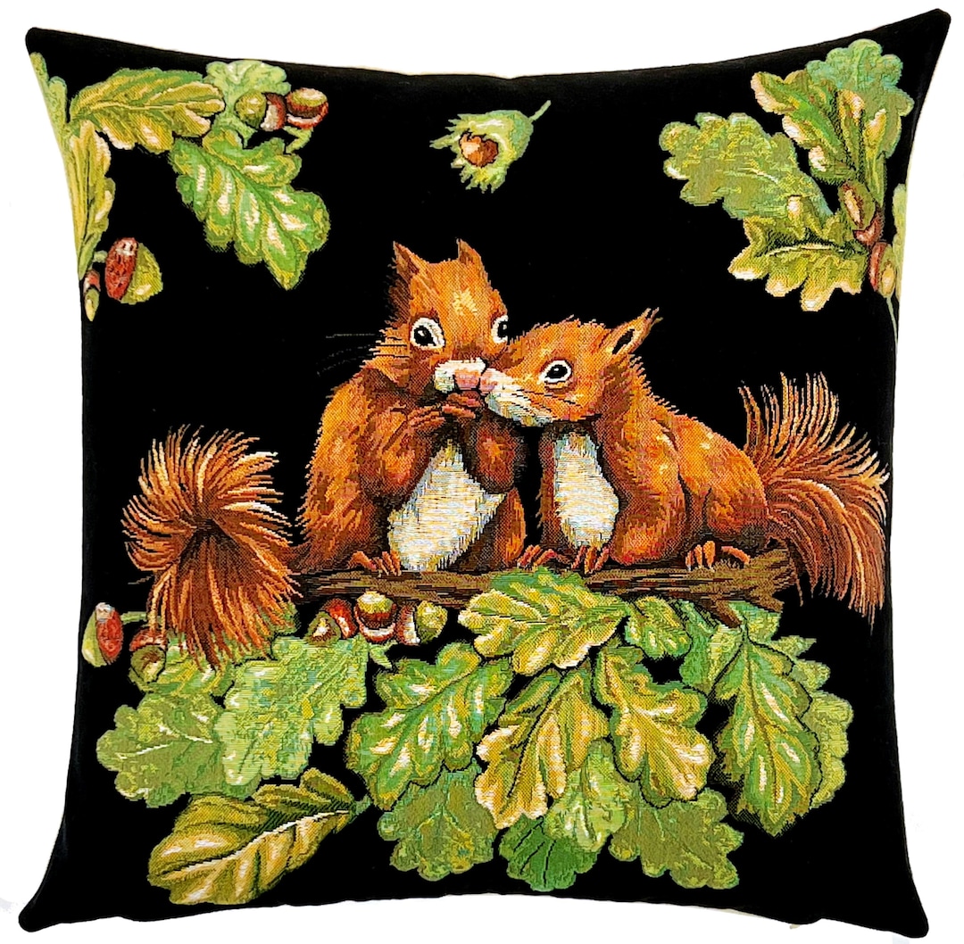 Squirrel Pillow Cover - Squirrel Gift - Forest Decor - Black Throw ...